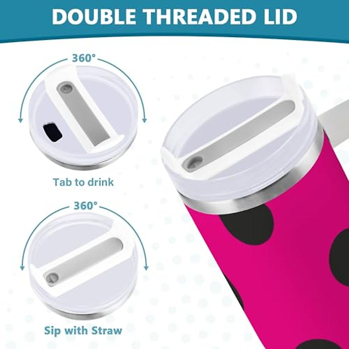 ODAWA Large Hot Pink Polka Dots Insulated Water Bottle with Handle and Straw, Insulated Stainless Steel Tumblers Insulated Travel Tumbler