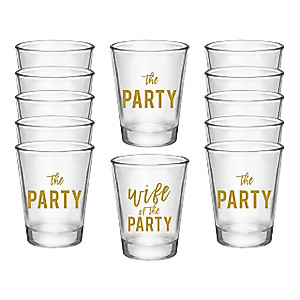 Wife of the Party and The Party Bachelorette Party Shot Glasses, Set of 12, 11 Gold The Party and 1 Gold Wife of the Party Shot Glass, Perfect Bachelorette Party Decorations and Brides Maid Gifts