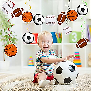 18 Pieces Sports Party Decorations Sports Themed Birthday Party Supplies 2 Pieces Sports Theme Banner and 16 Pieces Hanging Swirl Sports Bunting Basketball Football Soccer Baseball Paper Garland
