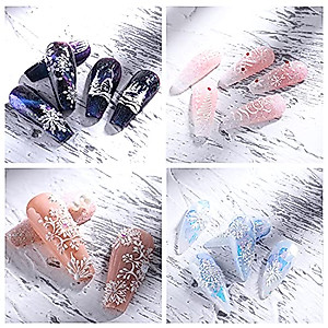 3D Embossed Christmas Nail Art Stickers Decals 4 Sheets 5D Self-Adhesive Pegatinas Uñas Holiday Snowman Snowflakes Nail Supplies Nail Art Design Decoration Accessories