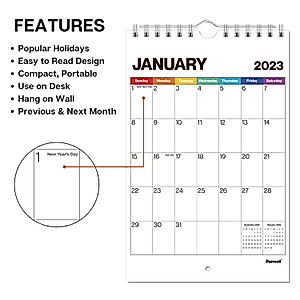 Dunwell Mini Wall Calendar 2023 - (5.5x8.5, Colorful), Use to Dec 2023, Small Notepad Calendar, Little Calendar for Locker, Bulletin Board, Wall, or Desk
