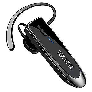 Tek Styz V5.0 CSR Wireless Bluetooth Earpiece for iPhone, Android, Samsung,Laptop,Tablet with Mic, IPX3 Waterproof Headset with CVC 6.0 Dual Noise Cancelling Technology and 24H Talk Time/Playtime