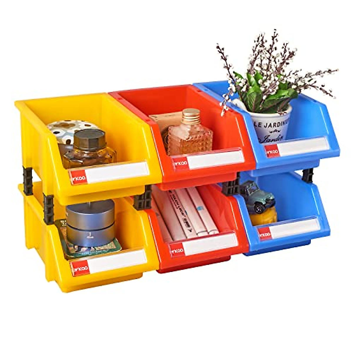 aerkaa Small parts organizer hardware storage bins tool organizer plastic stackable storage bins for screws,bolts,drivers(Blue,Pack of 6)