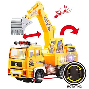 JOYIN 3-in-1 Toy Trucks, Automatic Bump & Go Fire Truck Toy, Garbage Truck, Play Excavator with Lights and Music, Vehicle Toys Gifts for Kids Boys and Girls 2-8 Years Old