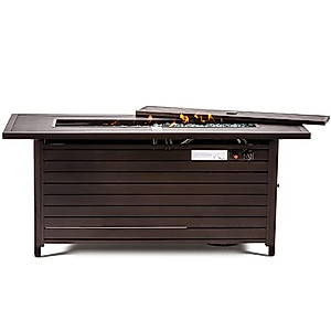 LEGACY HEATING 57 inch Gas Fire Pit Table Outdoor Propane Fire Pit Table, 50000BTU Fire Table with Lid, Retangular Bronze Firepit Table for Garden Courtyard Deck Poolside Party
