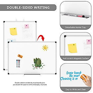 XBoard Magnetic Dry Erase Board/Whiteboard, 36 X 24 Inches, Double Sided White Board,1 Dry Eraser & 3 Dry Erase Markers & 4 Push Pin Magnets