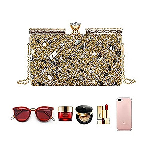 Quniko Chic Rhinestone Box Clutch Bling Evening Wedding Handbags Bridal Purse, Gold
