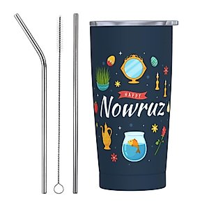 Uniwneds Happy Nowruz Mugs Stainless Steel Tumbler With Lid And Straw 20 Oz Insulated Travel Coffee Mugs Cap Bottle Gifts For Women Men