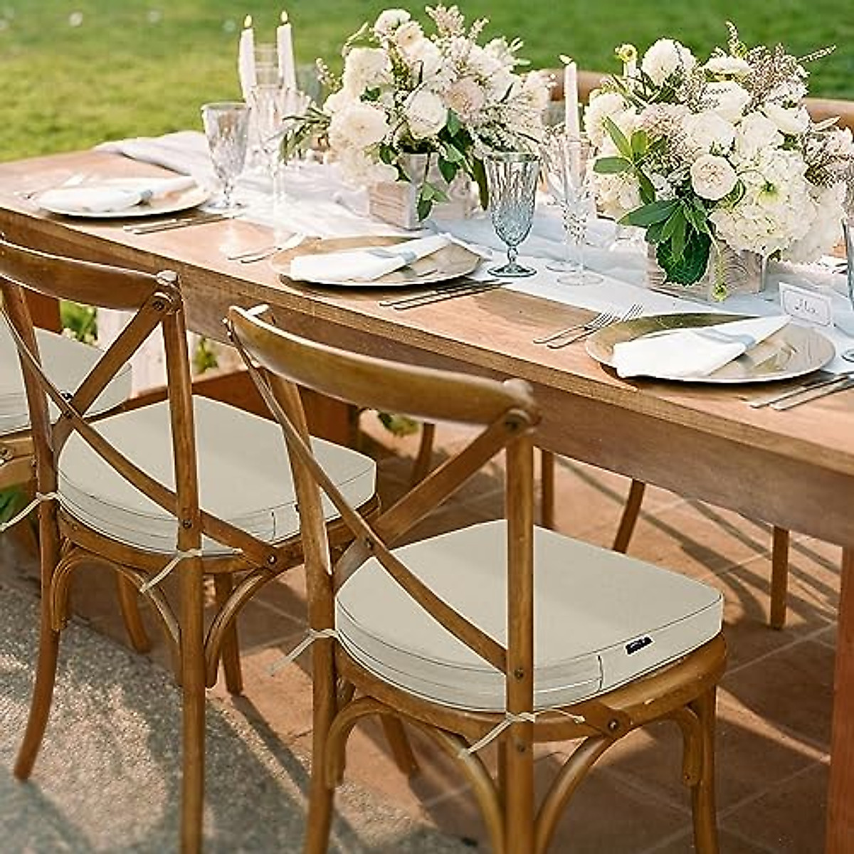 Favoyard Outdoor Chair Cushions 19"x19"x2" Set of 4 Waterproof Seat Cushion for Patio Furniture with 3-Year Fade Resistant Removable Cover Attach Straps Hidden Zipper Round Corner for Yard Garden