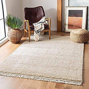 SAFAVIEH Casablanca Shag Collection 8' x 10' Beige CSB521B Handmade Fringe Wool 0.8-inch Thick Area Rug
