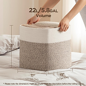 joybest Cube Storage Bins Set of 4, 11inch Cube Baskets Organizer for Nursery, Square Cotton Rope Baskets for Shelves Organizing, Kids Toy, Closet Storage, Brown and Cream White