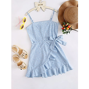 SOLY HUX Girl's Spaghetti Strap Dress Floral Print Sleeveless Summer Beach Casual Sundress A-line Mini Dresses