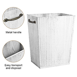 BTY Small Trash Can Rectangular Wooden Waste Basket Trash Bin with Handles Garbage Cans for Kitchen Bathroom Bedroom Office, Grey White