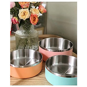 IKITCHEN Dog Bowl for Food and Water, 64 Oz Stainless Steel Pet Feeding Bowl, Durable Non-Skid Double Wall Insulated Heavy Duty with Rubber Bottom for Medium Large Dogs (64 Ounces/8 Cup, Orange)
