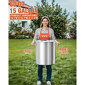 PYY Turkey Fryer with Basket & Lid - 60qt Boil Pot Stainless Steel Crab Lobster Crayfish Shrimp Stock Pot Boiler Deep, Fried Cooker for Commercial Outdoors or Gatherings, 15.7 * 17.3"