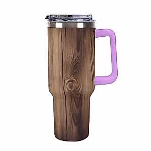 WYUSPGK 40oz Stainless Steel Car Mug, Wood Grain Print Travel Mug, Double-Wall Insulated with Straw, Perfect for Car, Office, Outdoor