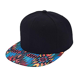 Quanhaigou Fashion Wavy Grain Print Cotton Adjustable Snapback Hats Unisex Hip-Hop Flat Bill Baseball Cap