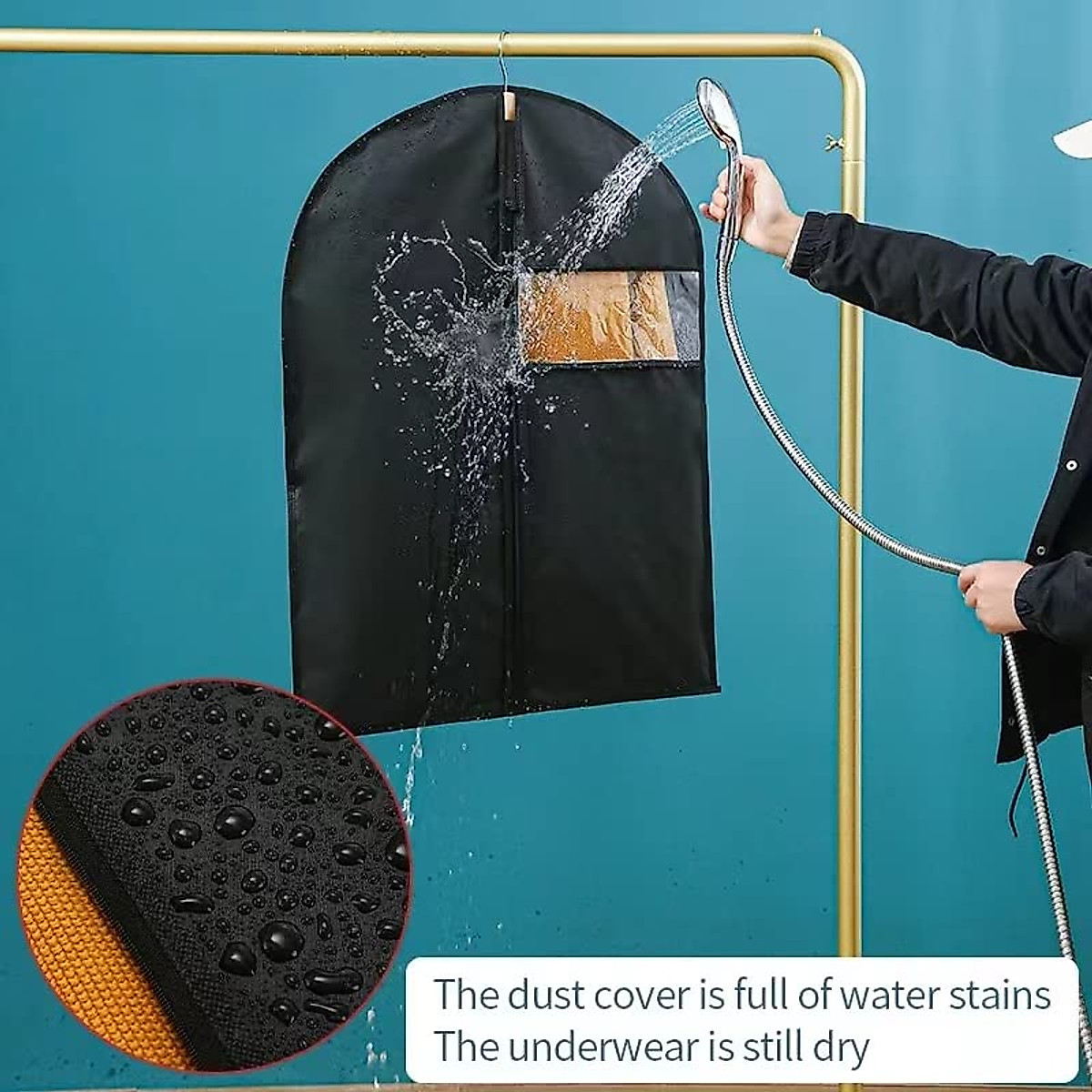 Black Garment Bags Clothes Dust Cover Storage Bag(Set Of 5) for Storage and Travel, Suit Bags for Closet Storage with Clear Window Suit Protector Garment Bag（24*48in）