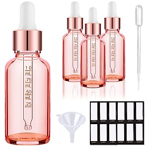 PrettyCare 4 Pack 1oz Eye Dropper Bottle Rose for Essential Oils with Measured Pipettes, 30ml Glass Bottles with Eye Droppers Tincture Bottles, Leak Proof Travel Bottles