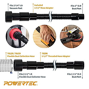 POWERTEC 70175 Dust Collection Hose with Fittings Plus Two Reducers , Black