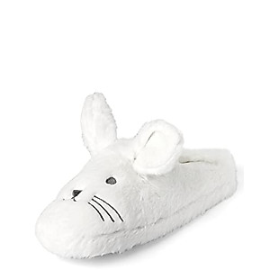 The Children's Place Unisex Slippers, White Bunny-Adult, Large Big_Kid