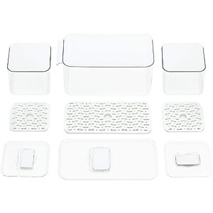 Slideep Food Storage Containers Produce Saver with Lids, Stackable Refrigerator Freezer Organizer Bins with Removable Drain Tray, Fridge Fresh Keeper for Veggie, Berry, Fruits, Vegetables 3 Pack