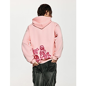 Vamtac Mens Graphic Hoodies Y2k Cute Pullover Oversized Fashion Streetwear Casual Hooded Sweatshirt Unisex Tops Pink S