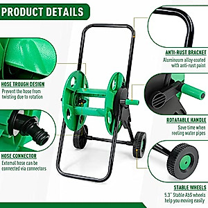 Altdorff Garden Hose Reel Cart with Wheels, Portable 66ft Hose Trolley, Water Hose Reel Retractable Holder for Outdoor Yard Lawn Farm Patio