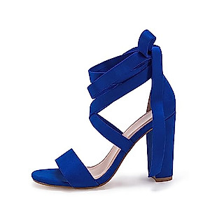 Huiyuzhi Womens Lace Up High Heeled Sandals Chunky Block Ankle Strappy Pumps Dress Party Shoes