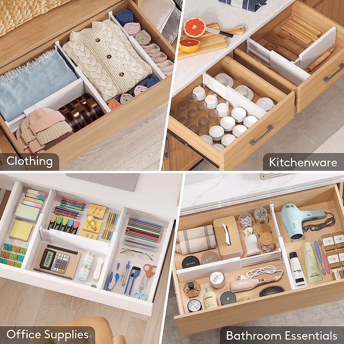 Lifewit 5 Pack Drawer Dividers 5" High, 13.5-22" Adjustable Clothes Organizers, Expandable Dresser Separators in Bedroom/Bathroom/Kitchen/Office