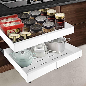 21" Deep Expandable Pull Out Cabinet Organizer,(12"-20")Slide Out Drawers For Kitchen Cabinets,Adhesive With Nano Film, Peel and stick Pull Out Drawers For Cabinets In Kitchen, Pantry (white)
