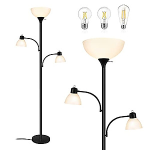 Luvkczc Torchiere Floor Lamp, Floor Lamps for Living Room, Modern Standing Lamp Tall Pole Lamp with Lampshade, Black Finish Bright Corner Light for Bedroom, Office, Reading