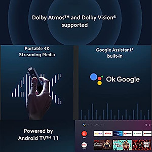 Xiaomi Mi TV Stick 4K Ultra HD Streaming Device, Android TV 11 with Google Assistant Voice Remote Control Streaming Media Player, Chromecast Built-in, 2GB 8GB HDR/AV1/2.4G/5G WiFi/BT 5.2, 2022 Latest