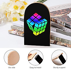 Magic Tie Dye Cube Logo Wood Book Ends for Shelves Non-Skid Bookend Book Stand Book Holder Stopper for Home Office School