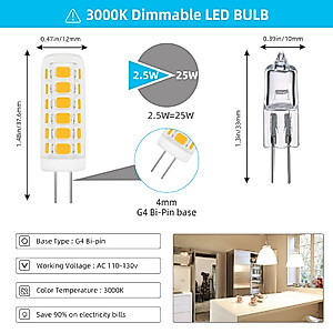 TZHILAN G4 LED Light Bulb 120V Dimmable, Brighter with Glass Cover, 2.5W Bi Pin Base Mini Lamp Warm White 3000k Equivalent 25W Halogen Bulb Replacement Pack of 5