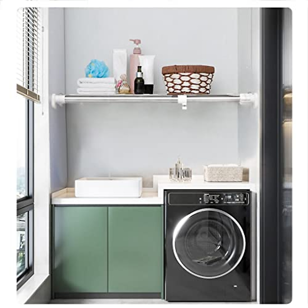 DAHOOMII Adjustable Closet Shelf Divider Tension Rod Expandable Clothes Storage Hanger Coat Rack DIY Stainless Steel Organizer Cabinets Separators Space Saver - Ivory