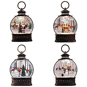 Actaday 5.9" Christmas Snow Globe Lantern Snowman, Christmas Night Light, Button Battery (Include) Operated Lighted Water Glittering Lantern for Christmas Festival Decoration Gifts