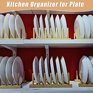 Yinkin 8 Pcs Bamboo Wooden Dish Rack Bowl Cup Cutting Board Drying Rack Plate Organizer Classroom Book Organize Pot Lid Holder Stand for Kitchen Cabinet Storage Organizer