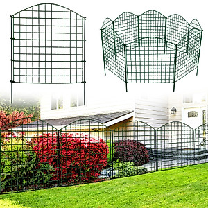 Thealyn Garden Fence 5 Panels 12.1ft (L) x 28in (H) Outdoor Rustproof Metal Dog Pet Fence Animal Barrier, Garden Fencing Panel Border for Yard Patio Flower Bed, Green