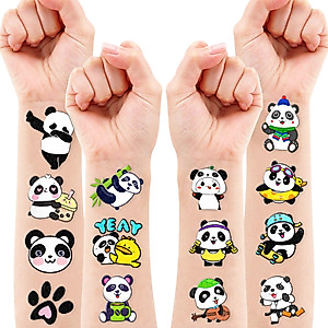 Panda Temporary Tattoos for Kids Themed Panda Birthday Party Supplies, Decorations, and Gifts for Kids Super Cute 96PCS Tattoos Stickers for Girls and Boys, Classroom Prizes, Christmas Fun