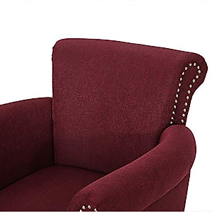 Christopher Knight Home Brice Vintage Scroll Arm Studded Fabric Club Chair, Wine / Dark Brown 29.5D x 31W x 31.5H Inch