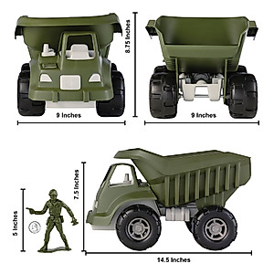 TimMee Big Military Dump Truck with 6pc Jumbo Army Men Olive Green - USA Made