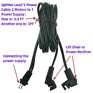 Fesasn Recliner Power Cord Replacement - 2 Pin Splitter Lead Y Cable for Lift Chair or Power Recliner Cord - Powers 2 Recliner Motors,for Okin Limoss Lazboy Pride Catnapper Recliner