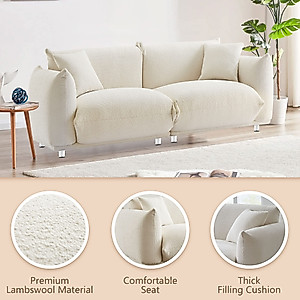 Fulocseny Mid Century 86'' Modern Couch for Living Room,Lambswool Fabric 3 Seater Sofa,Solid Wood Frame and Stable Metal Legs with 2 Pillows,Sofa Furniture Apartment (White, 85.8''*34.5''*29.5'')