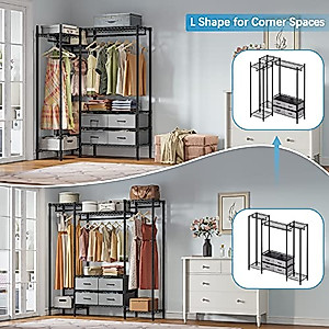 VIPEK V20 Wire Garment Rack Heavy Duty Clothes Rack, Metal Clothing Rack with 6 Shelves, 3 Hang Rods & 4 Fabric Drawers, Compact Freestanding Closet Wardrobe, 56.7" L x 14.6" W x 70.9" H, Black