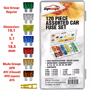 EPAuto 120 Pieces - Assorted Car Truck Standard Blade Fuse Set (5/7.5/10 / 15/20 / 25/30 AMP)
