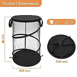 Collapsible Round Popup Laundry Hamper with Lid 2PCS Set, White & Black Foldable Mesh Laundry Basket with Reinforced Carry Handles Solid Bottom, Large Double Clothes Hamper for College Dorm Travel
