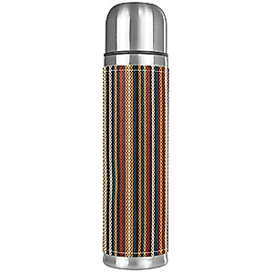 Retro Stripe Boho Stainless Steel Coffee Thermos, Double Walled Insulated Water Bottle for Outdoor Sports, Office, Car (17 OZ/500ML)