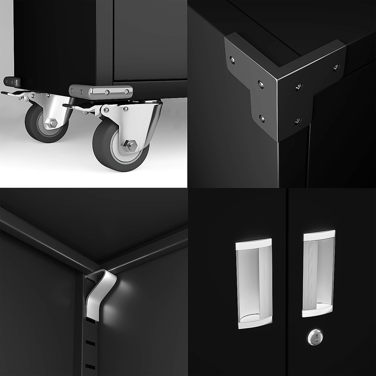 Aobabo Locking Metal Cabinet w/Wheels, Shelves, Utility & Garage Storage, 72”, Black