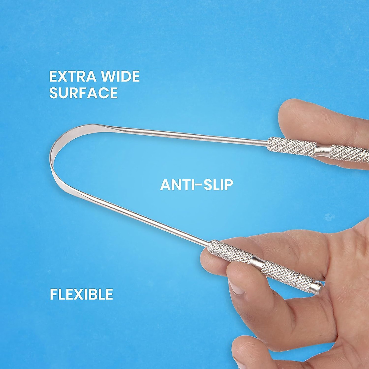 Tongue Scraper for Adults by HOKIN (1Pc Oral Care Pack) Stainless Steel Tongue Cleaners Reduce Bad Breath 100% Metal Tough Scrapers Men and Women Hygiene (1 Count (Pack of 1) U Shaped, Silver)